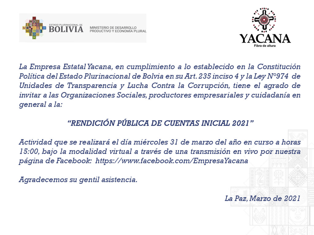 RENDICIÓN DE CUENTAS incial – Empresa Pública Yacana